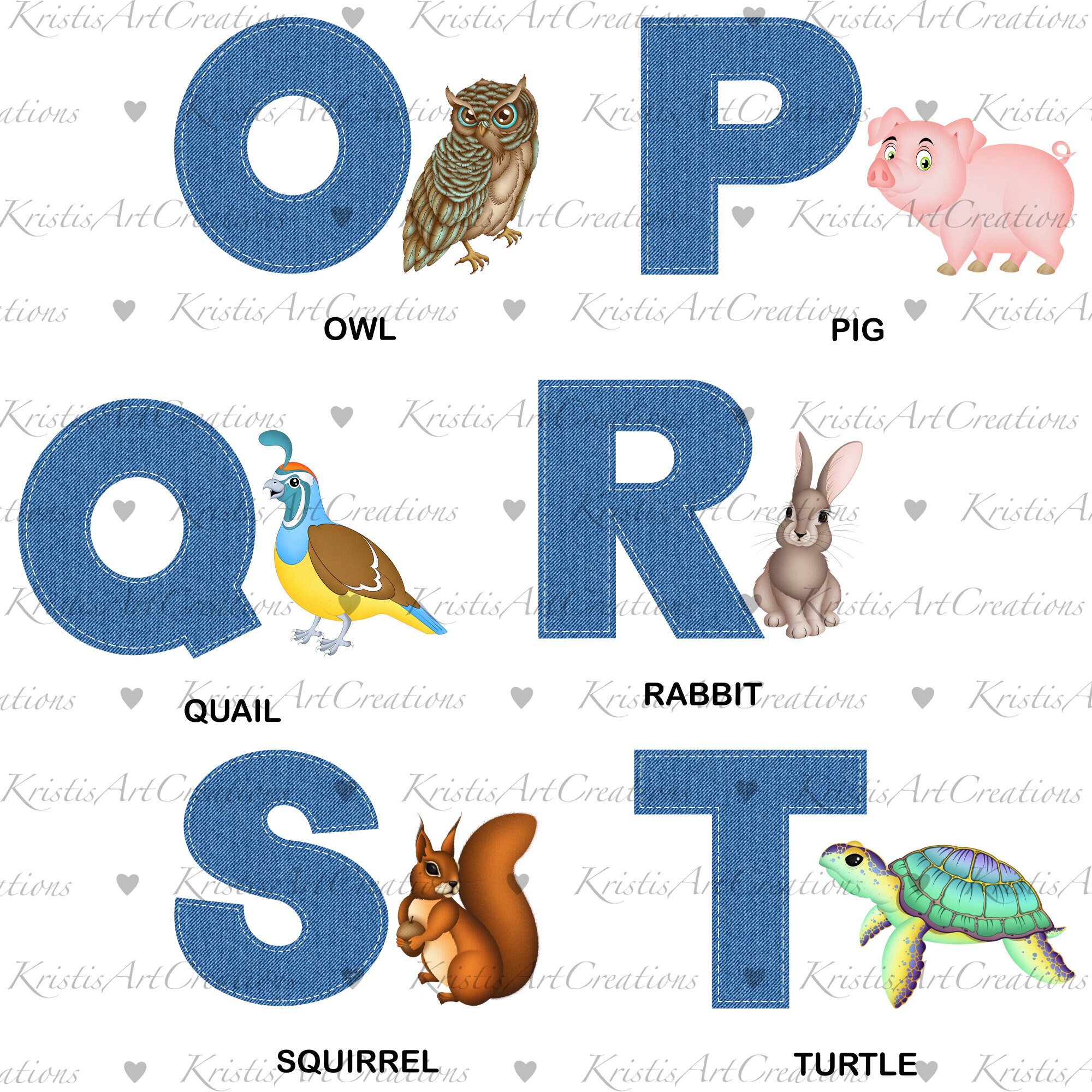 Alphabet Clipart, Animals Alphabet, Back to School, Denim Letters ...
