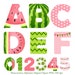 Watermelon Alphabet Clipart, Alphabet, Watermelon, Summer, Green & Pink ...