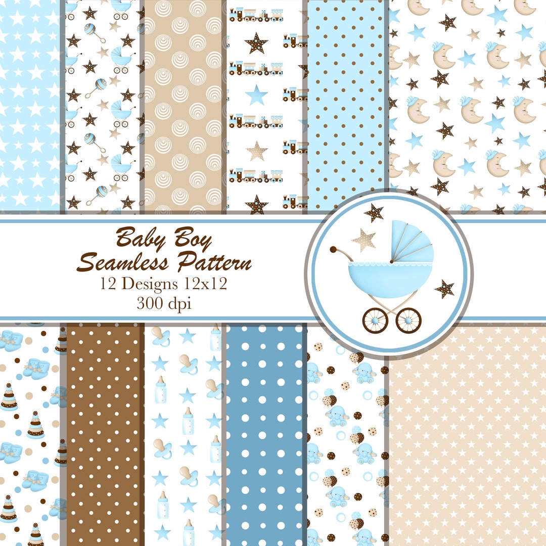 Digital Baby Boy Patterns, Baby Boy Seamless Patterns, Baby Boy Digital ...