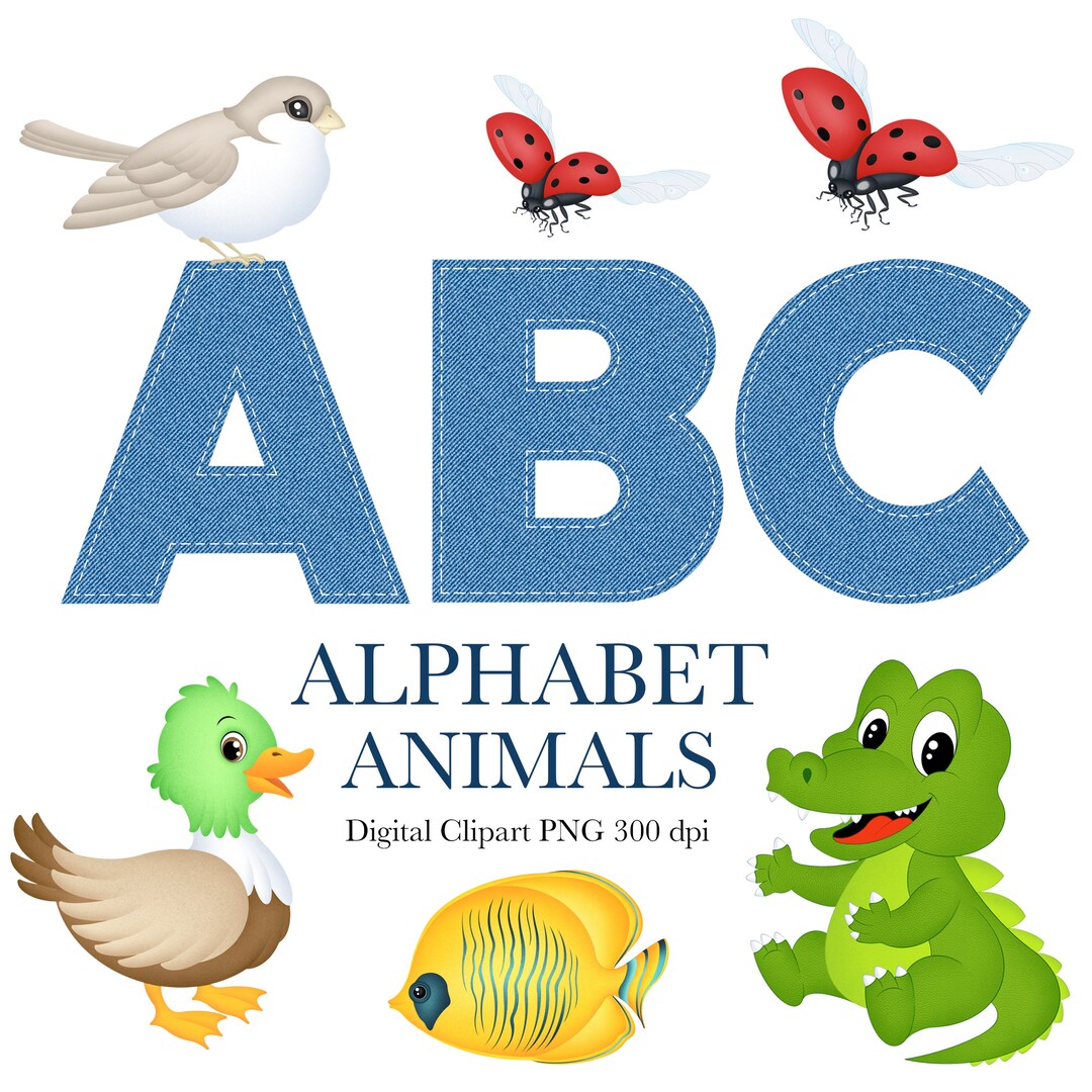 Alphabet Clipart, Animals Alphabet, Back to School, Denim Letters ...