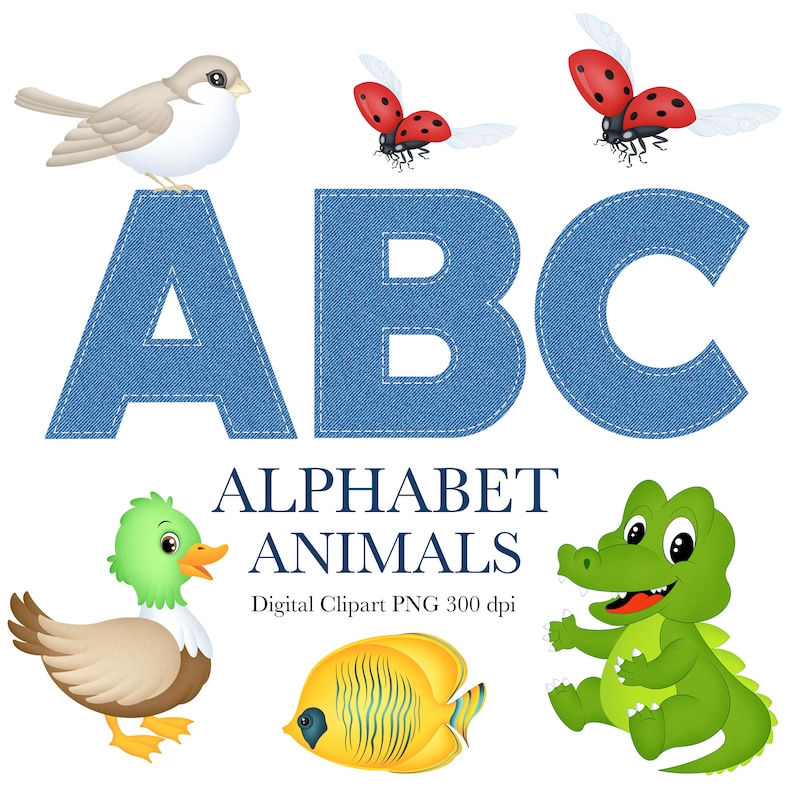 Alphabet Clipart, Animals Alphabet, Back to School, Denim Letters ...