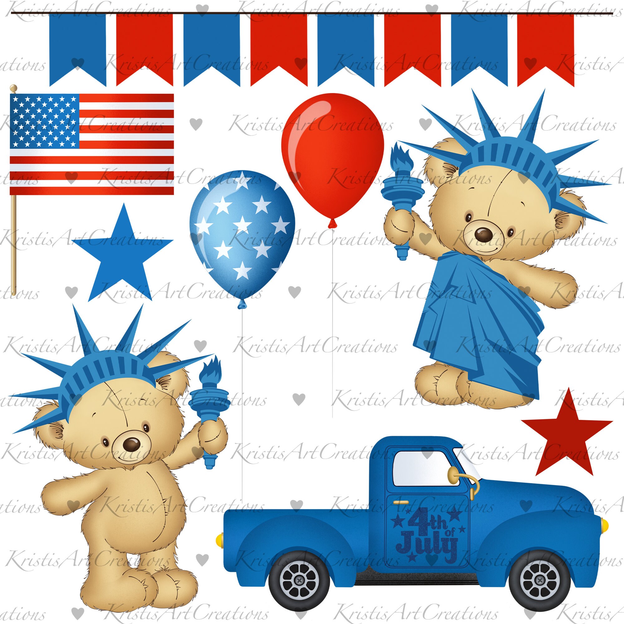 Happy Independence Day, 4th of July, USA Clipart, Teddy Bear Clipart ...