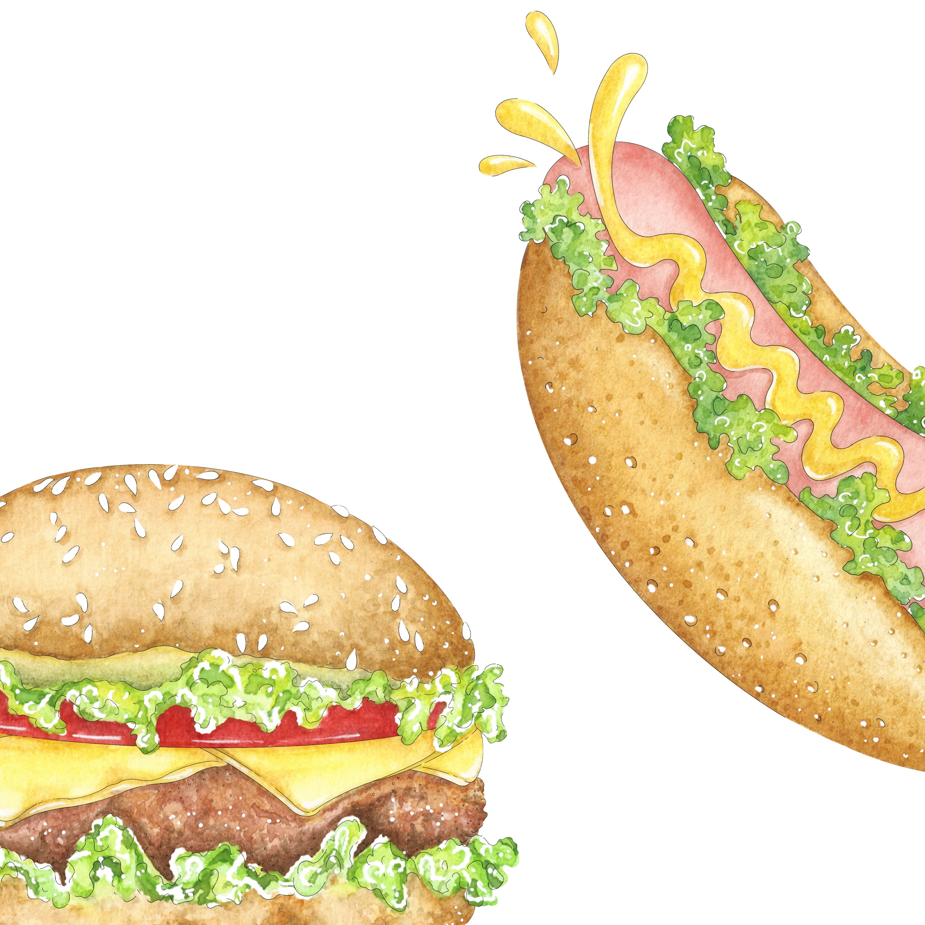 Watercolor Fast Food Clipart Sale Fast Food Clipart - Etsy