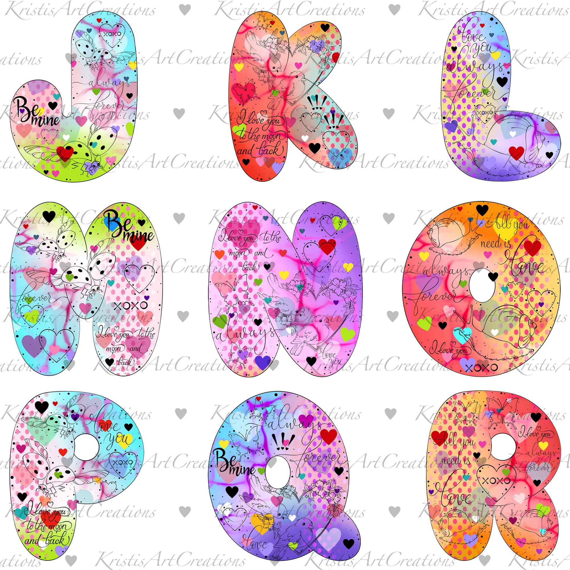 Valentine's Day Alphabet Clipart, Alphabet, Multicolor Alphabet, XOXO ...