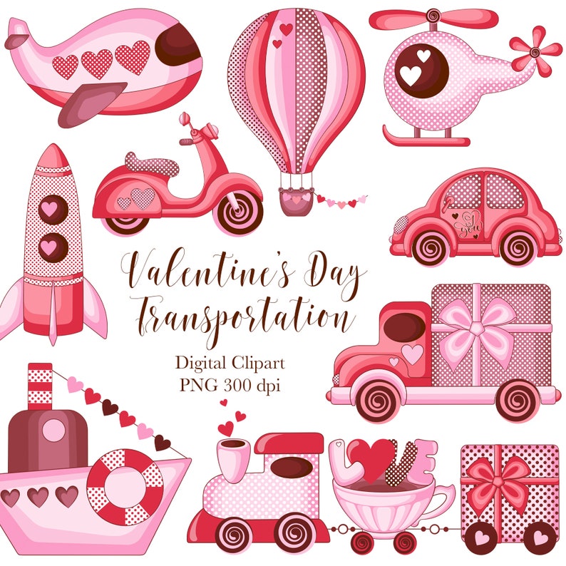 Valentine's Day Clipart, Valentines Day Transportation, Love Clipart ...