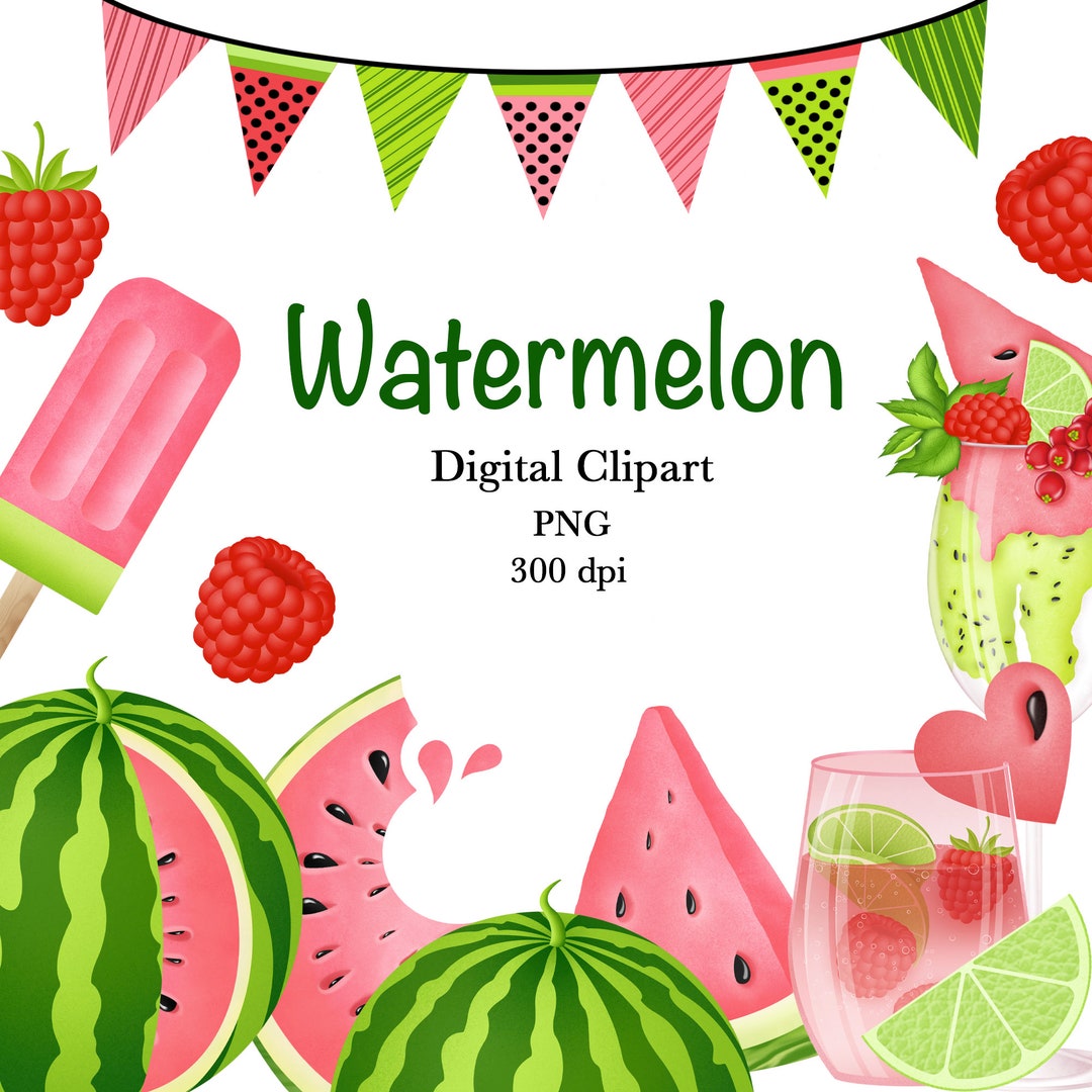 Watermelon Clipart, Watermelon Party Clipart, Summer Clipart, Red ...