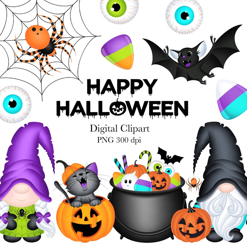 Happy Halloween Clipart, Halloween Clipart, Gnomes, Pumpkin Clipart ...