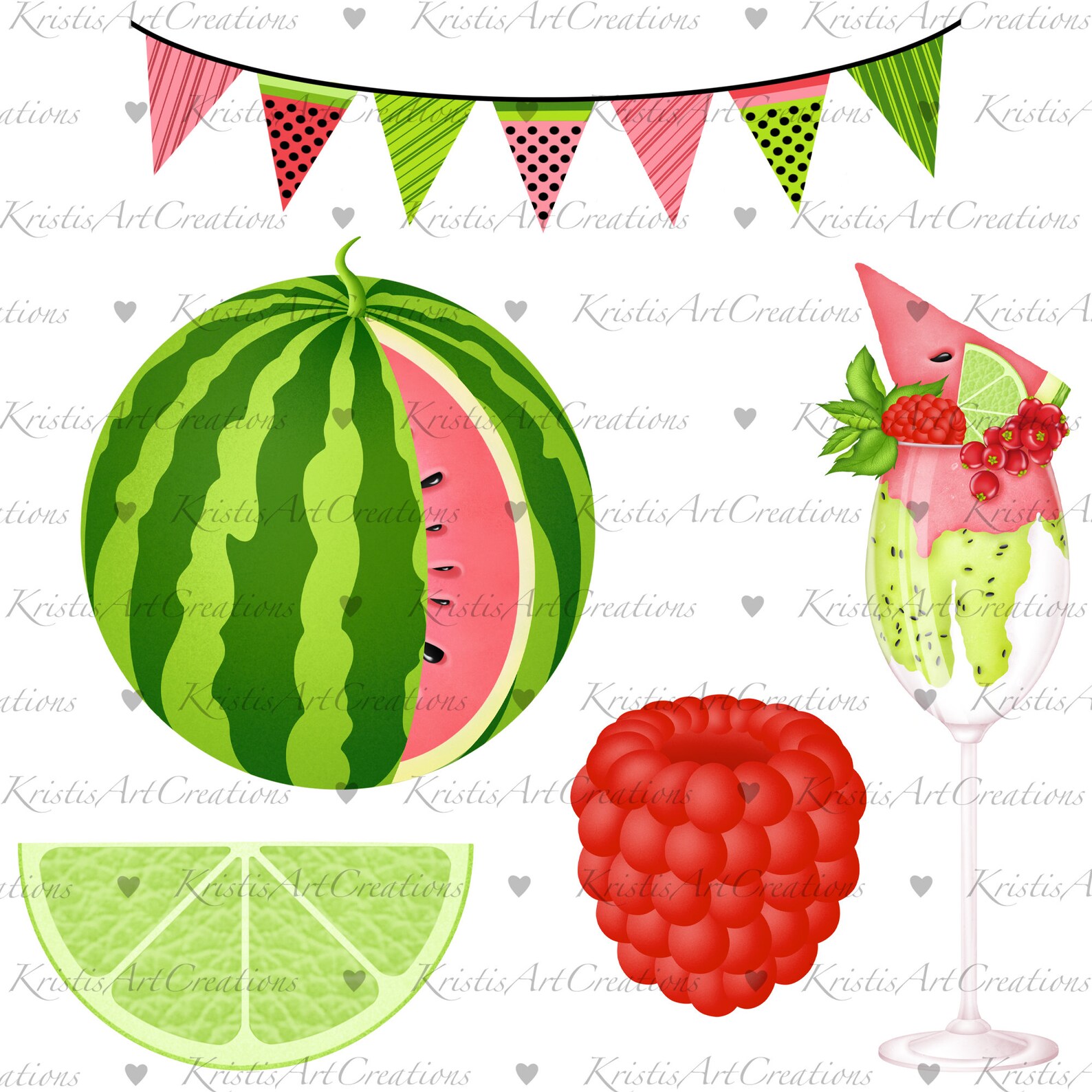 Watermelon Clipart, Watermelon Party Clipart, Summer Clipart, Red ...