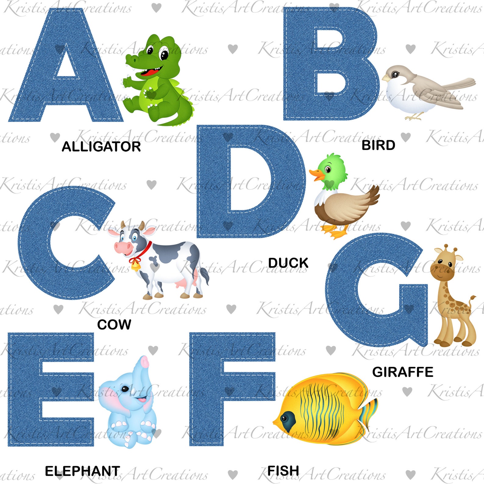Alphabet Clipart, Animals Alphabet, Back to School, Denim Letters ...