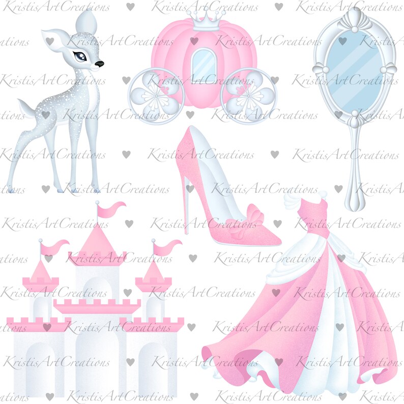 Cinderella Clipart, Castle Clipart, Pink and White Clipart, Silver ...
