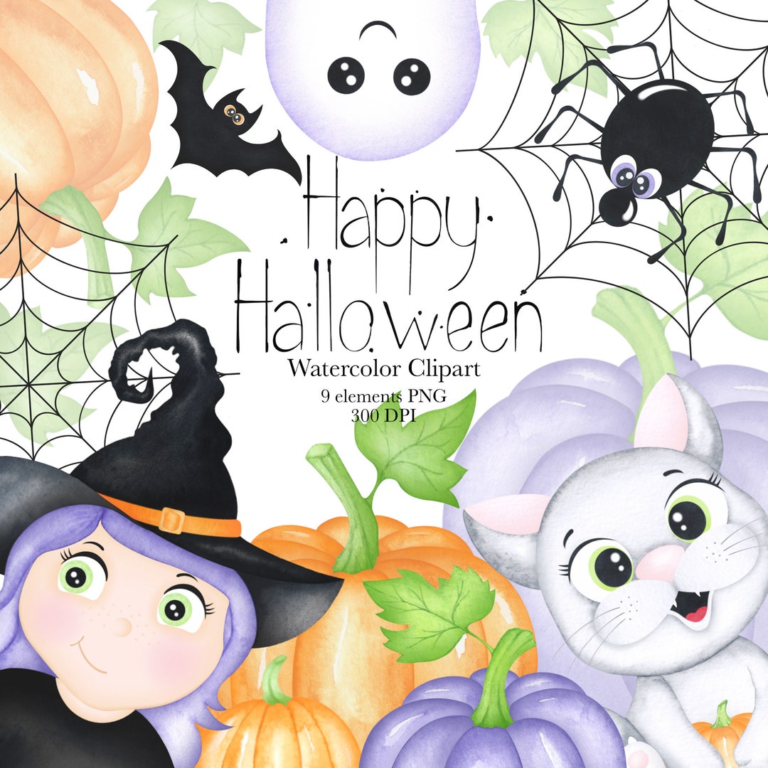 Watercolor Halloween Clipart, Happy Halloween Clipart, Halloween ...