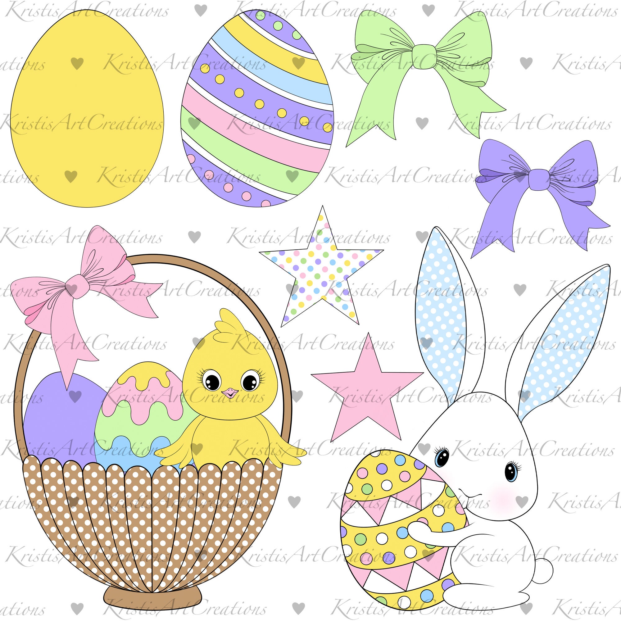 Cute Easter Clipart, Happy Easter, Easter Clipart, Bunny , Eggs, Chick ...