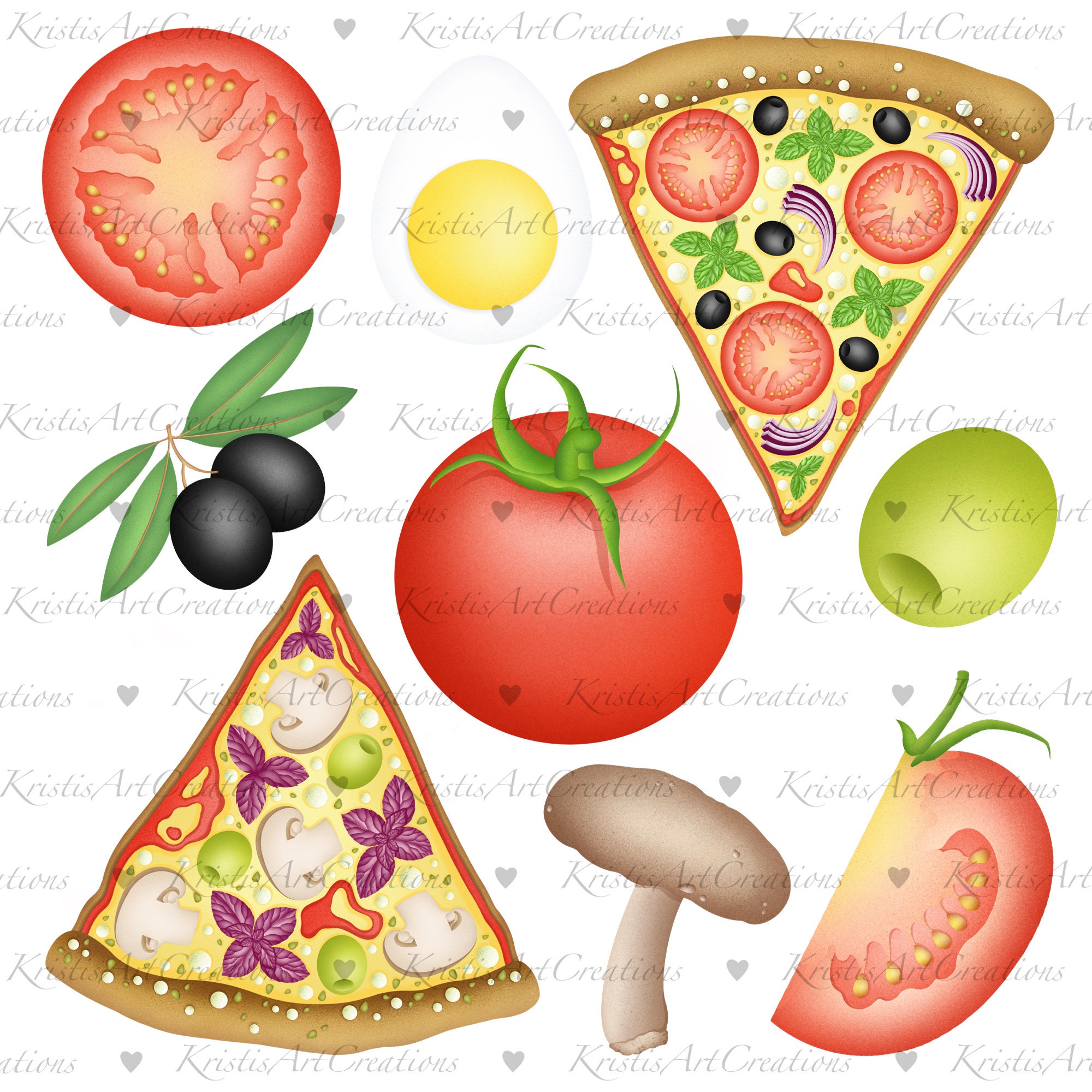 Pizza Clipart, Vegetables Clipart, Fast Food Clipart, Pizza Digital ...