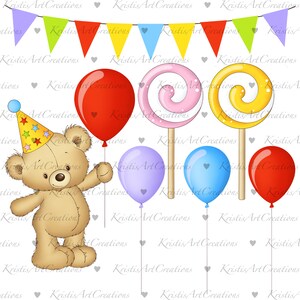 Birthday Party Clipart, Happy Birthday Clipart, Teddy Bear, 1st ...