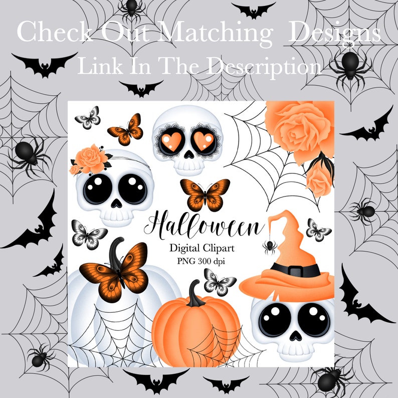 Cute Halloween Clipart, Cute Scull Clipart, Halloween Clipart, Happy ...