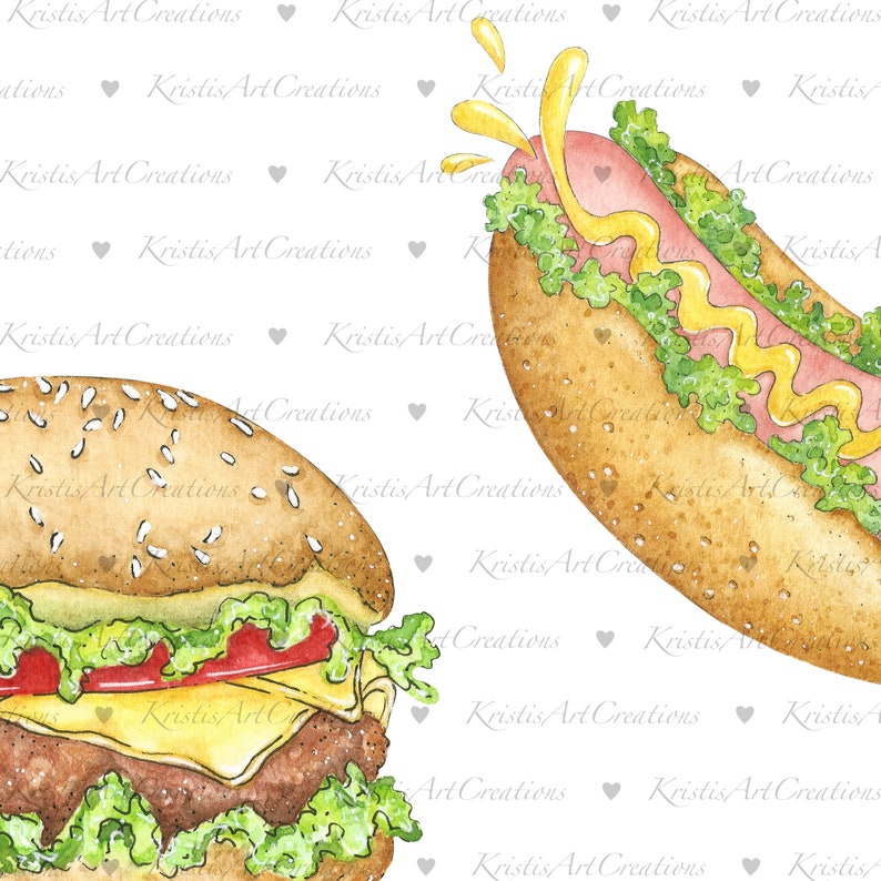 Watercolor Fast Food Clipart Sale Fast Food Clipart | Etsy