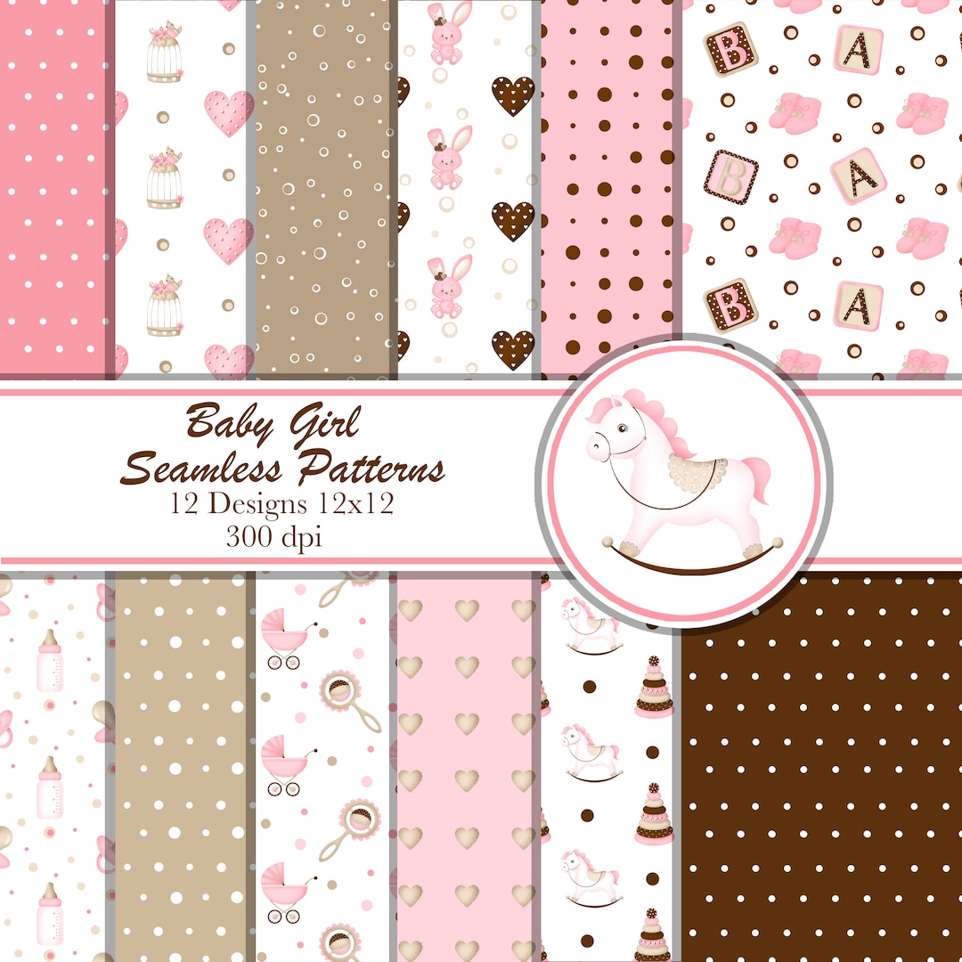 Digital Baby Girl Patterns, Baby Girl Seamless Patterns, Baby Girl ...