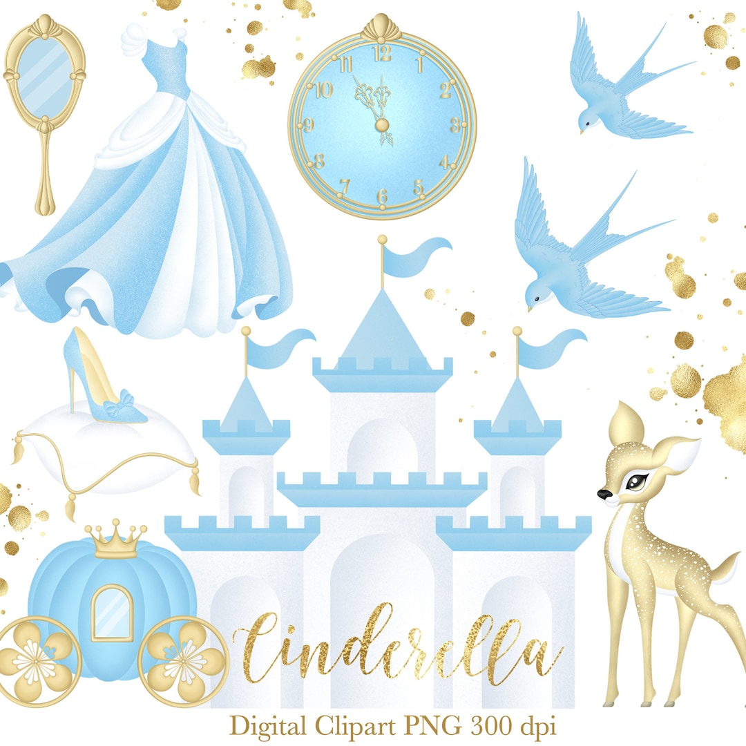 Cinderella Clipart, Castle Clipart, Blue and White Clipart, Digital ...