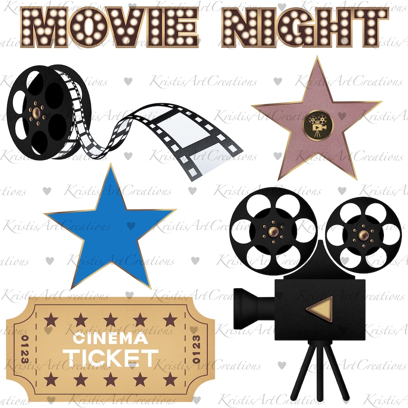 Movie Night Clipart, Cinema, Pop Corn, Starsclipart, Digital Clipart ...