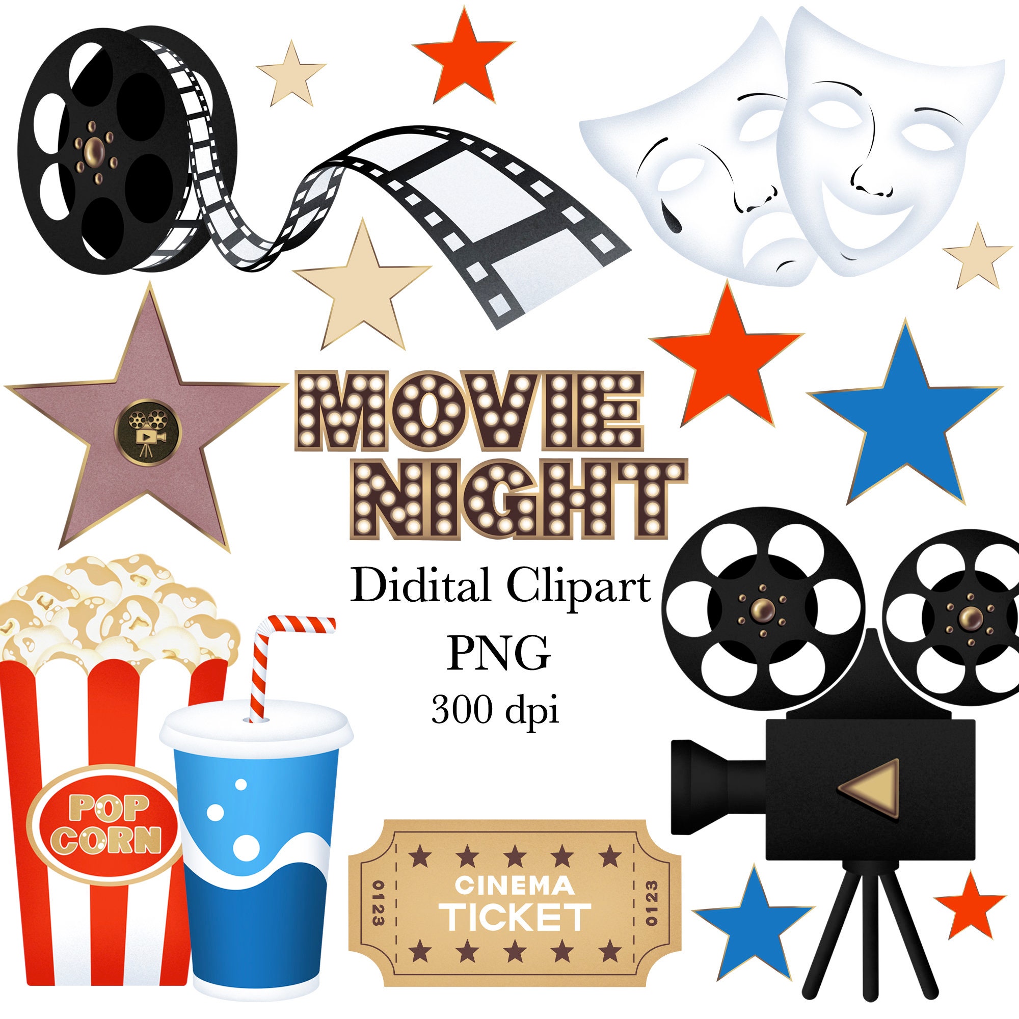 Movie Night Clipart, Cinema, Pop Corn, Starsclipart, Digital Clipart ...