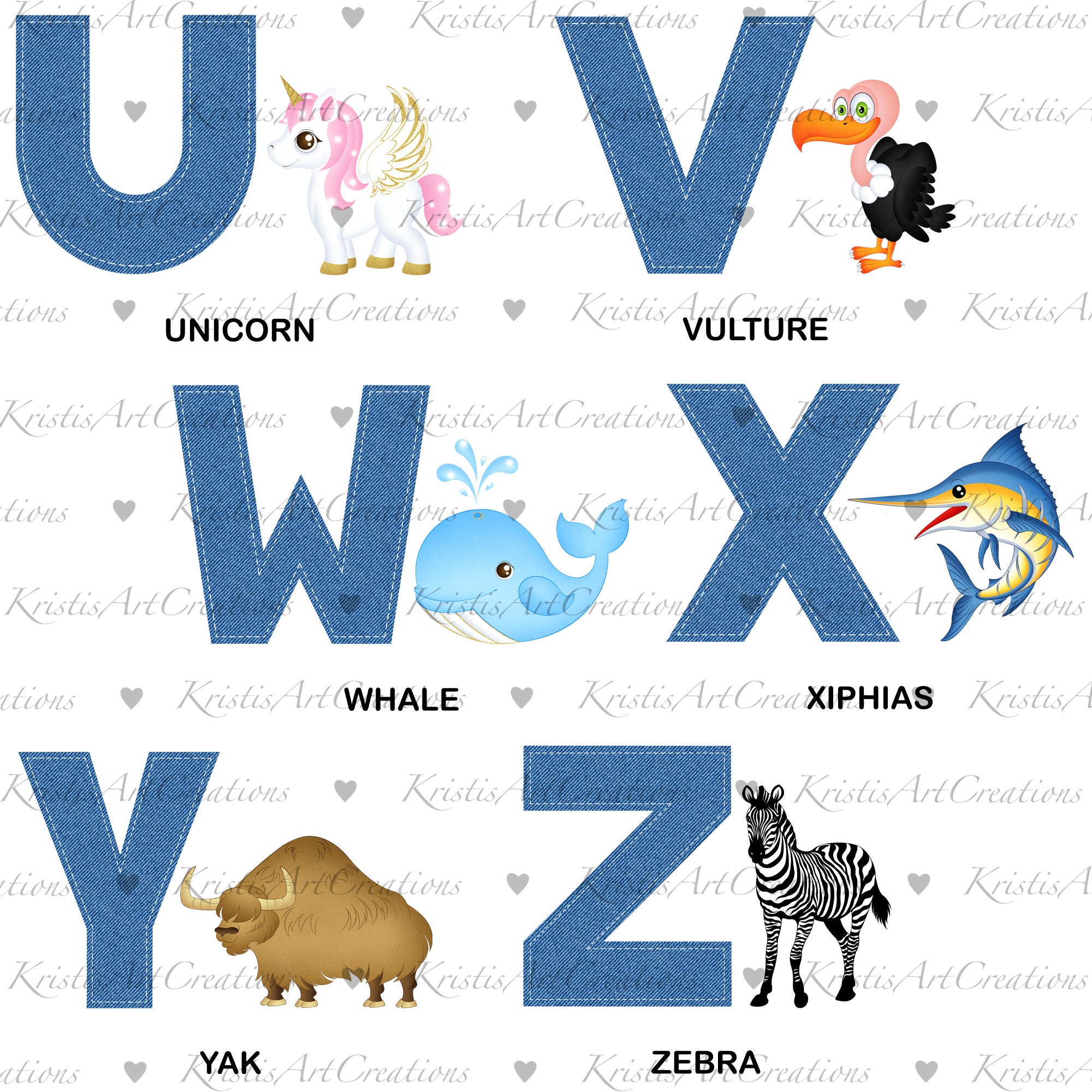 Alphabet Clipart, Animals Alphabet, Back to School, Denim Letters ...