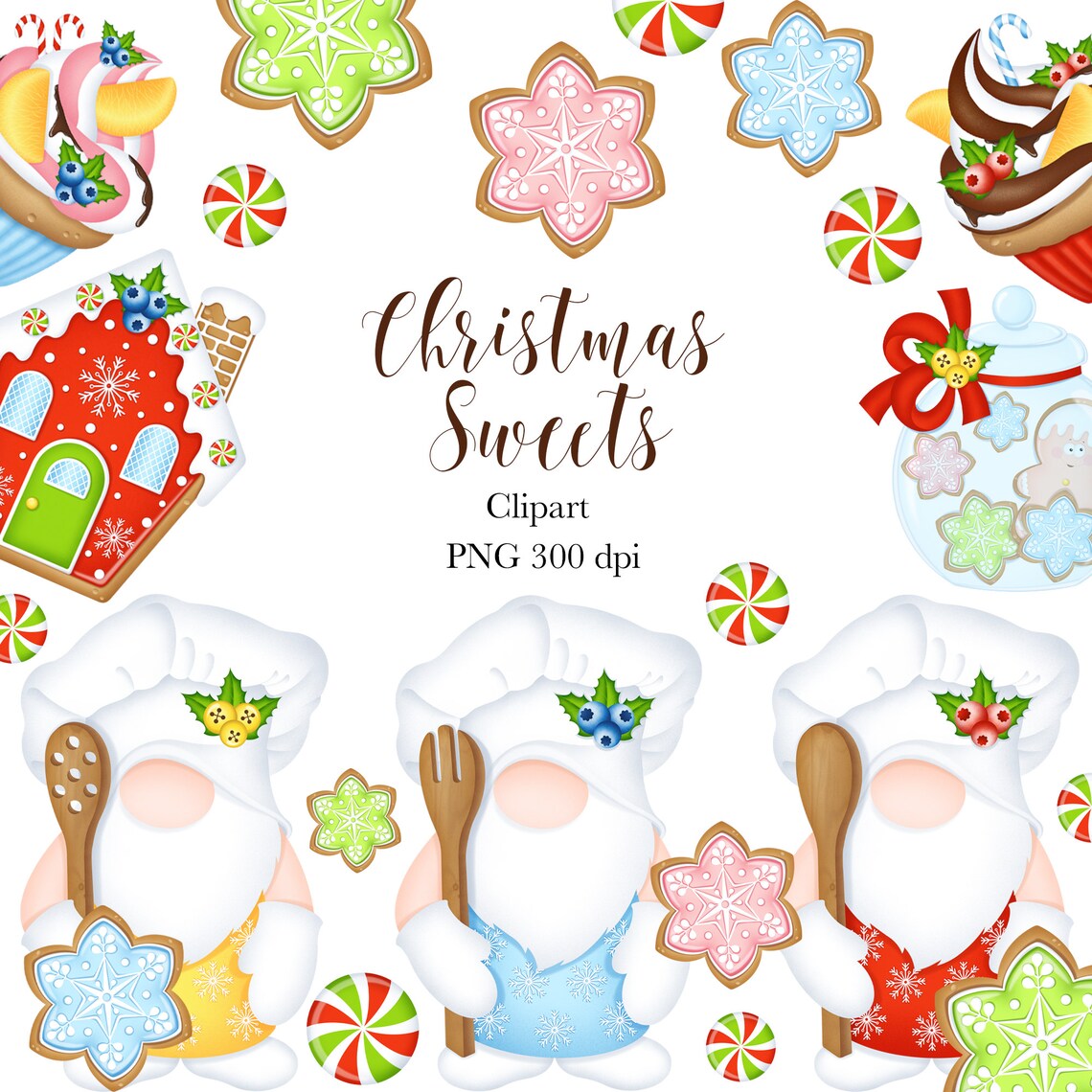 Christmas Sweets Clipart, Christmas Gnomes Clipart, Sweets Clipart, New ...