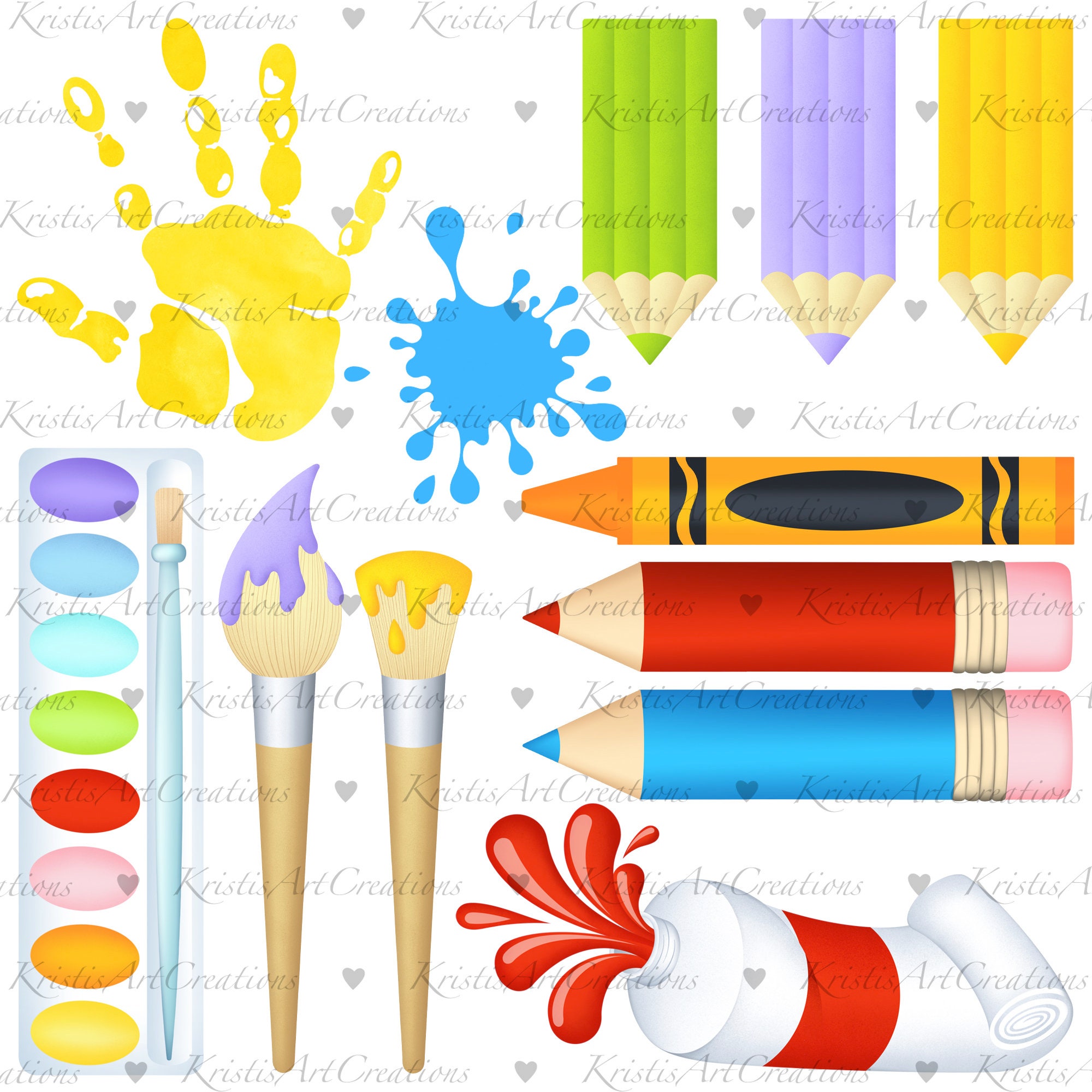 Art Class Clipart, Back to School Clipart, Drawing Suplies, Multicolor ...