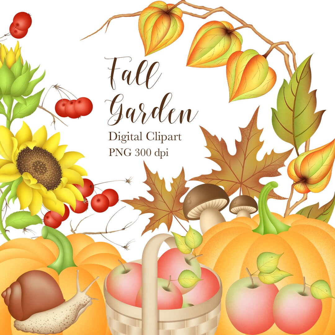 Fall Garden Clipart, Fall Clipart, Autumn Clipart, Pampkin Clipart ...