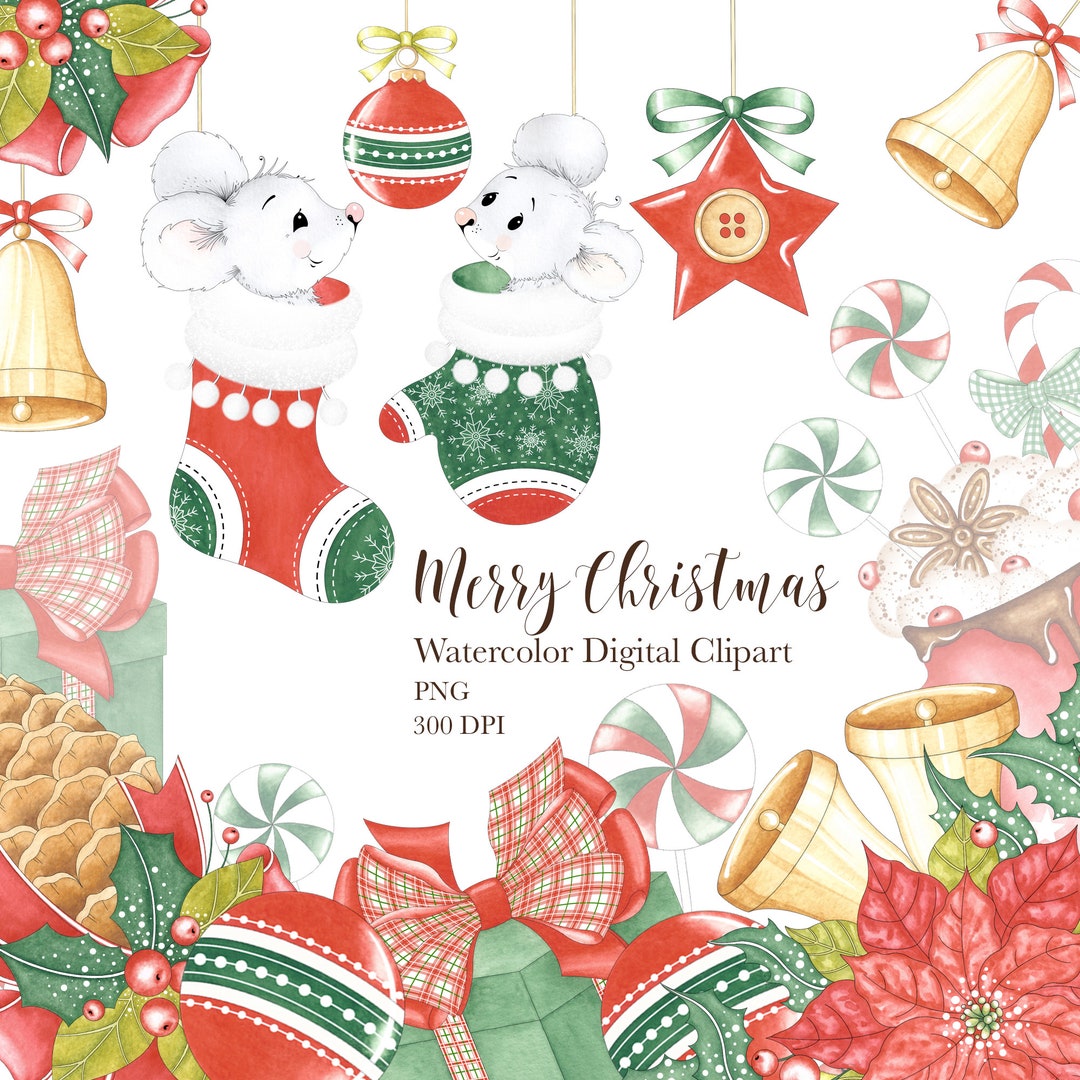 Watercolor Christmas Clipart, Christmas Watercolor Clipart, New Year ...