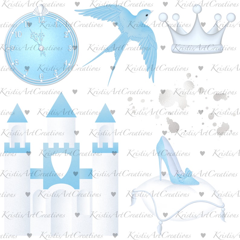 Cinderella Clipart, Silver Cinderella, Castle Clipart, Blue and White ...
