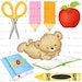 Back to School Clipart, Teddy Bear School Clipart, Multicolor, School ...