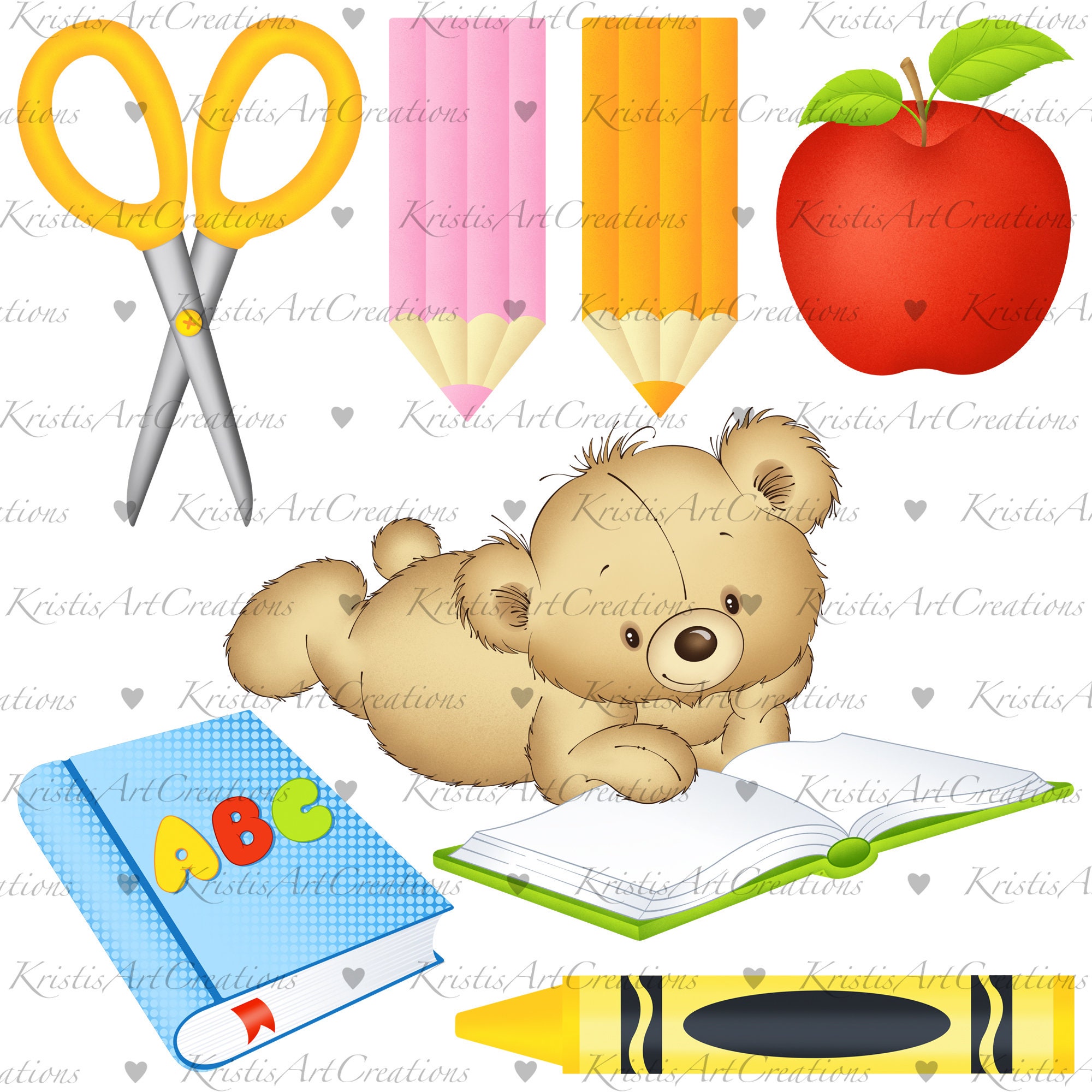 Back to School Clipart, Teddy Bear School Clipart, Multicolor, School ...