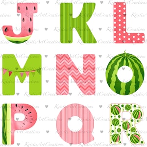 Watermelon Alphabet Clipart, Alphabet, Watermelon, Summer, Green & Pink ...