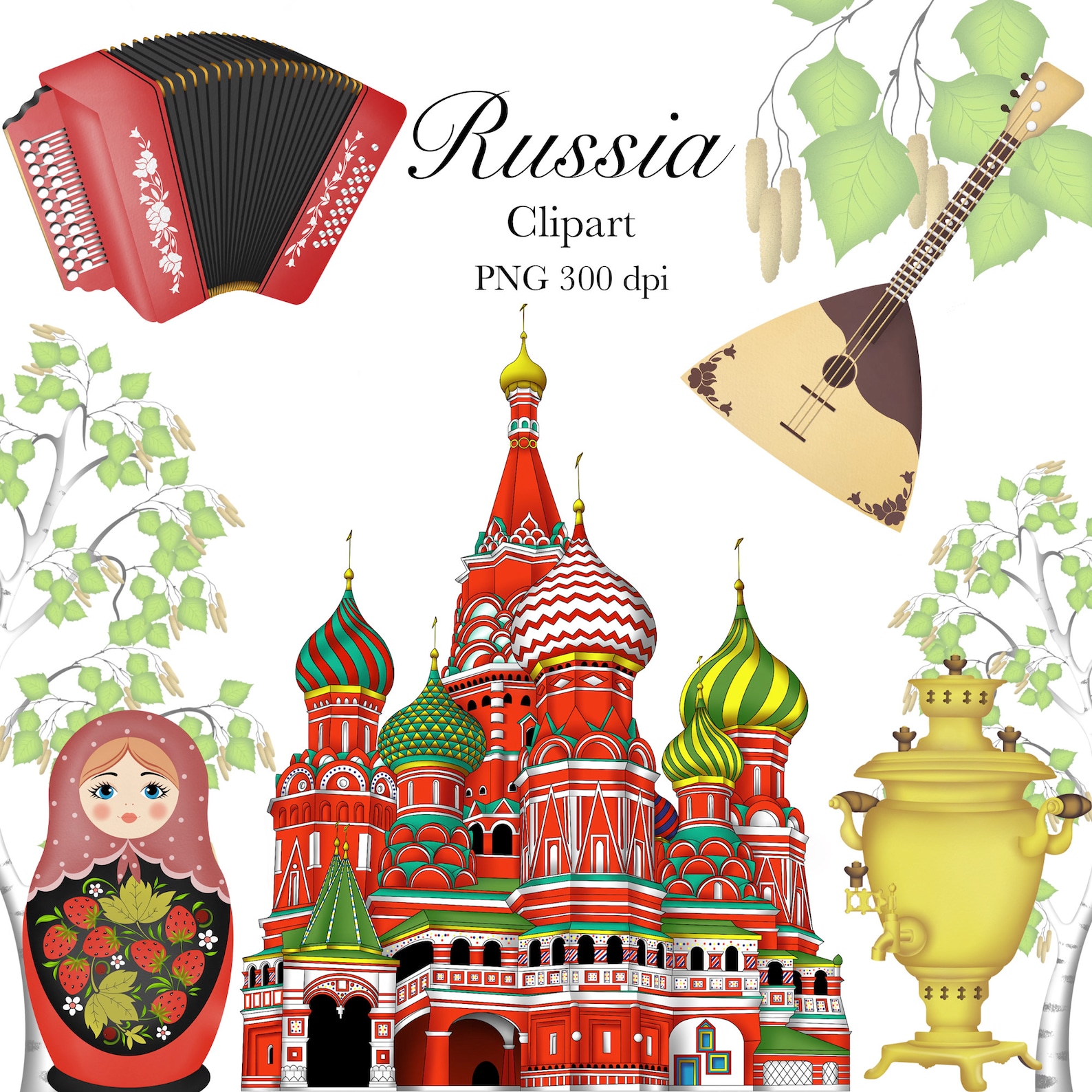 Russia Clipart, Digital Clipart, Kremlin Clipart, Matrioshka Clipart ...