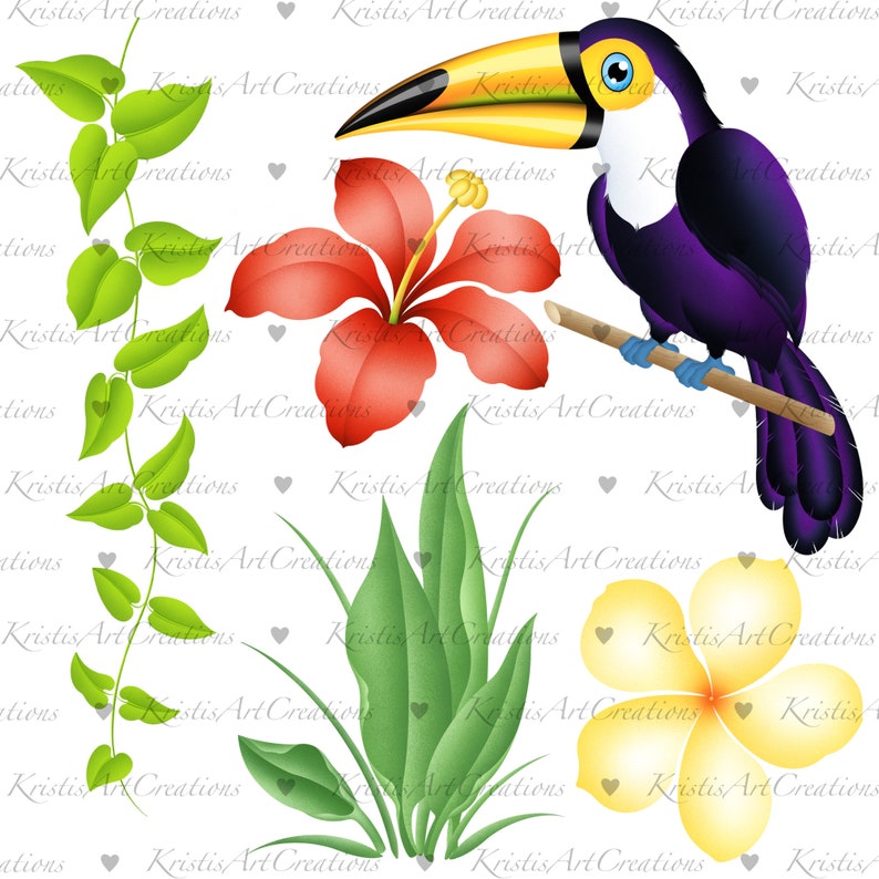 Tropical Flowers Clipart, Tropicla Birds Clipart, Tropic Clipart ...