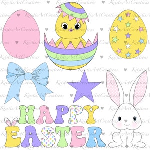 Cute Easter Clipart, Happy Easter, Easter Clipart, Bunny , Eggs, Chick ...