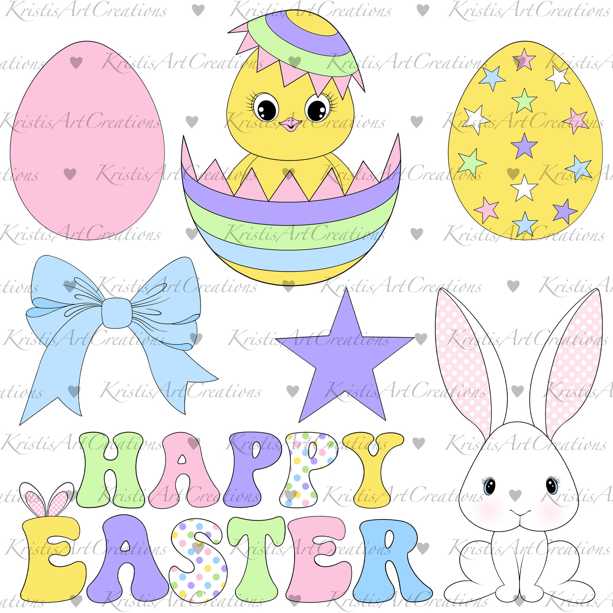 Cute Easter Clipart, Happy Easter, Easter Clipart, Bunny , Eggs, Chick ...