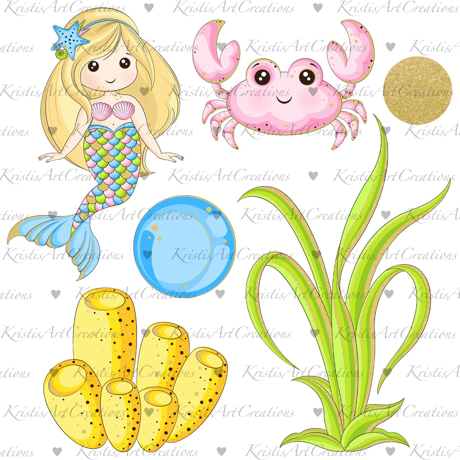 Mermaid Clipart, Cute Mermaids, Seaworld Clipart, Underwater, Summer ...
