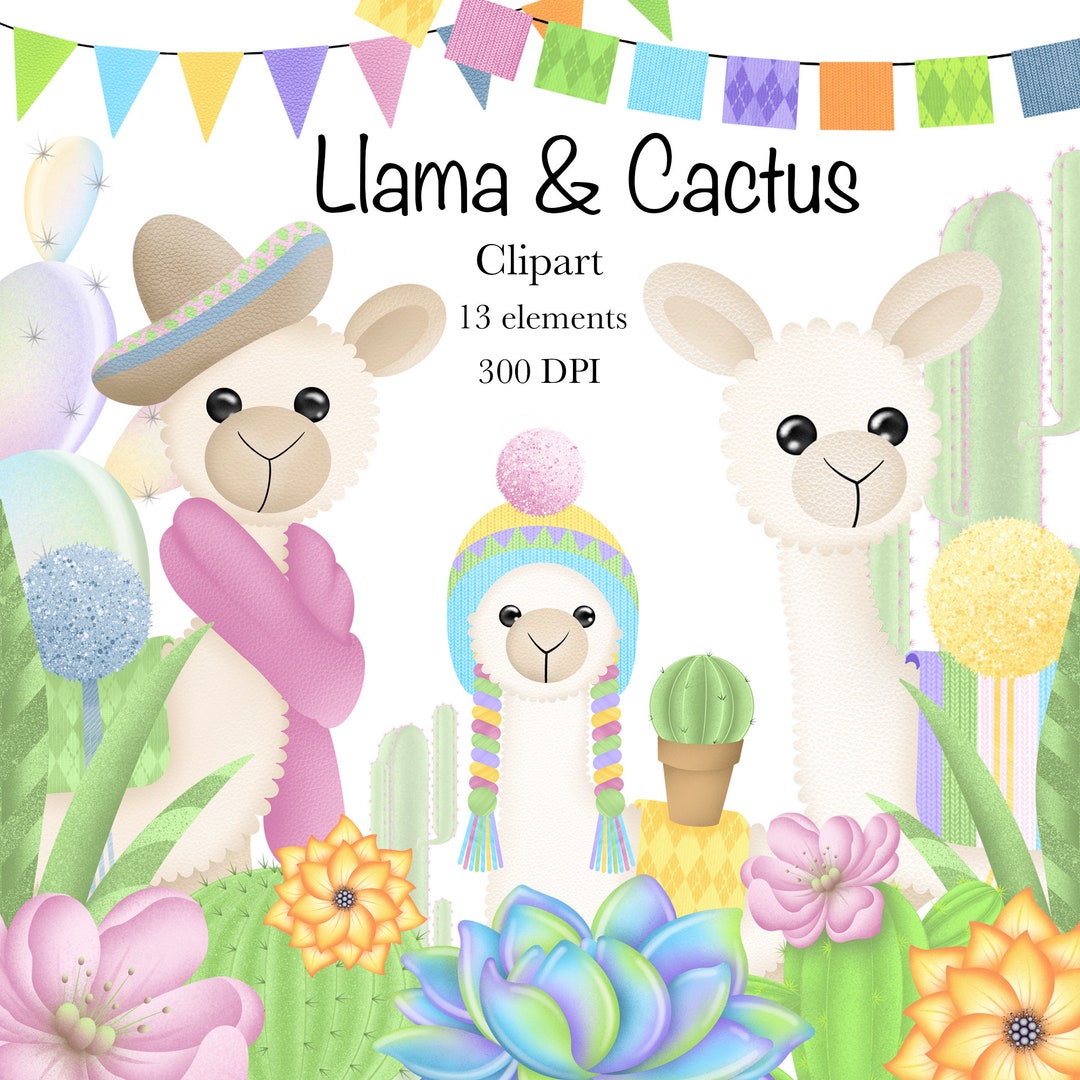 Llama Clipart Sale, Cactus Clipart, Llama Cactus Clipart, Clipart ...