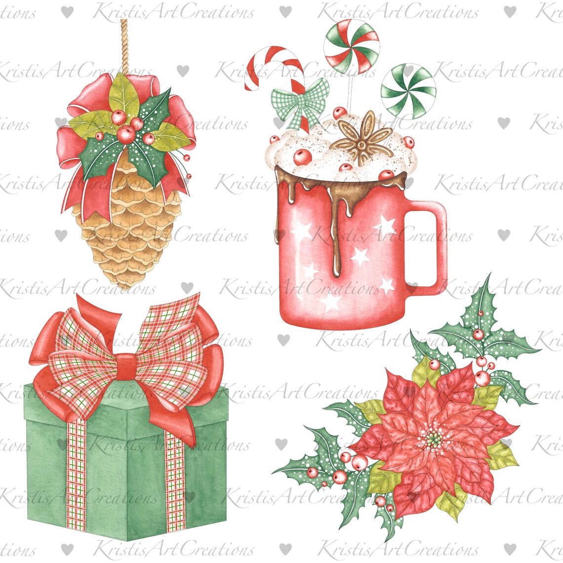 Watercolor Christmas Clipart Christmas Watercolor Clipart - Etsy