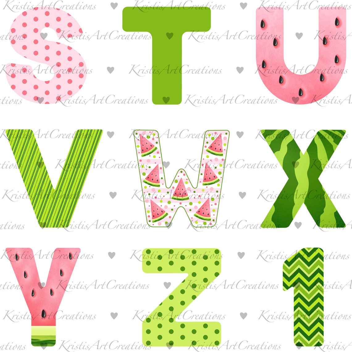 Watermelon Alphabet Clipart, Alphabet, Watermelon, Summer, Green & Pink ...