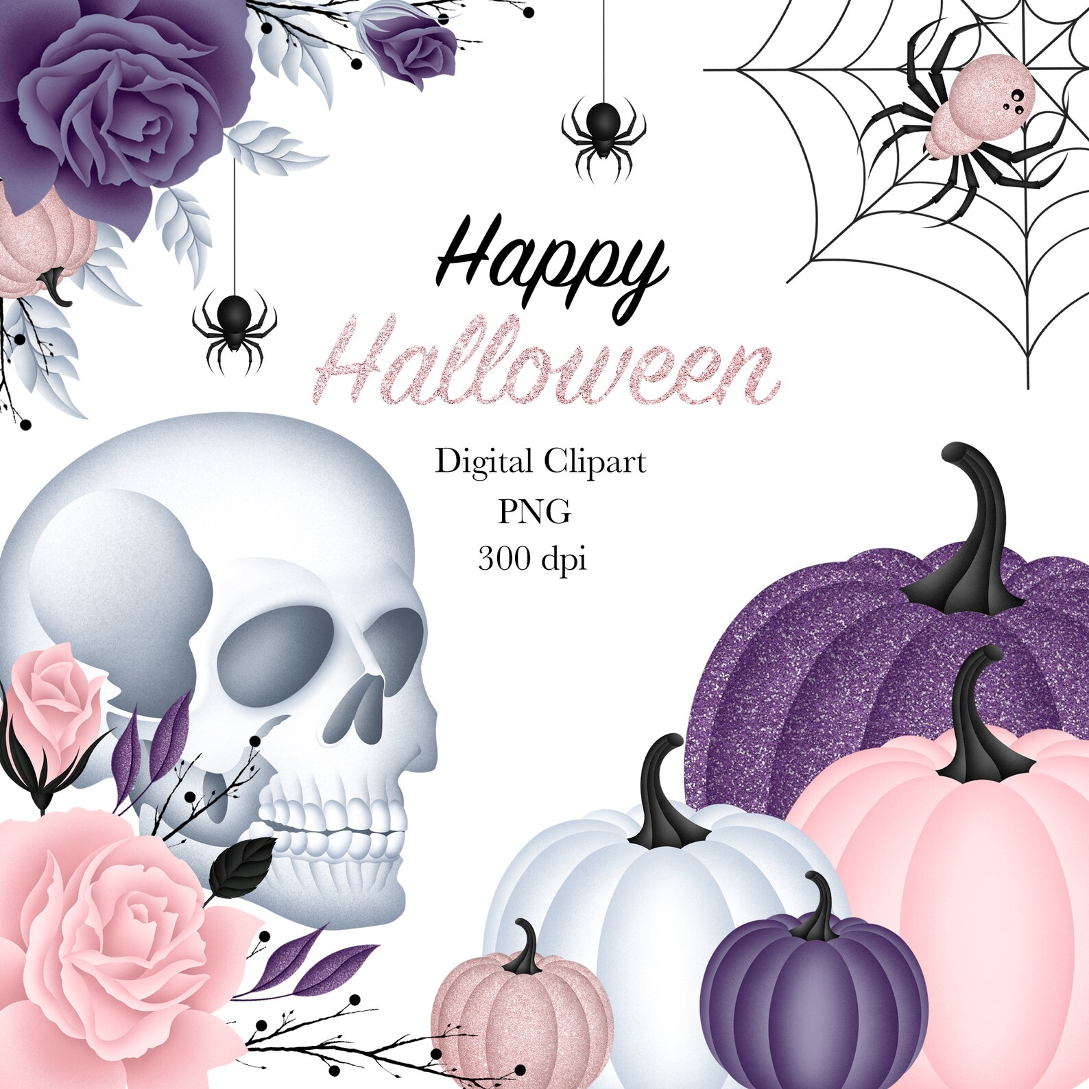 Pink Halloween Clipart, Happy Halloween Clipart, Purple Clipart ...