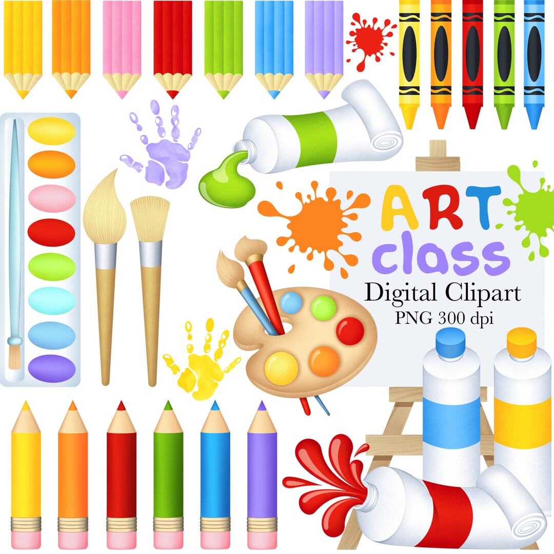 Art Class Clipart, Back to School Clipart, Drawing Suplies, Multicolor ...