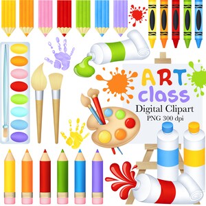 Art Class Clipart, Back to School Clipart, Drawing Suplies, Multicolor ...