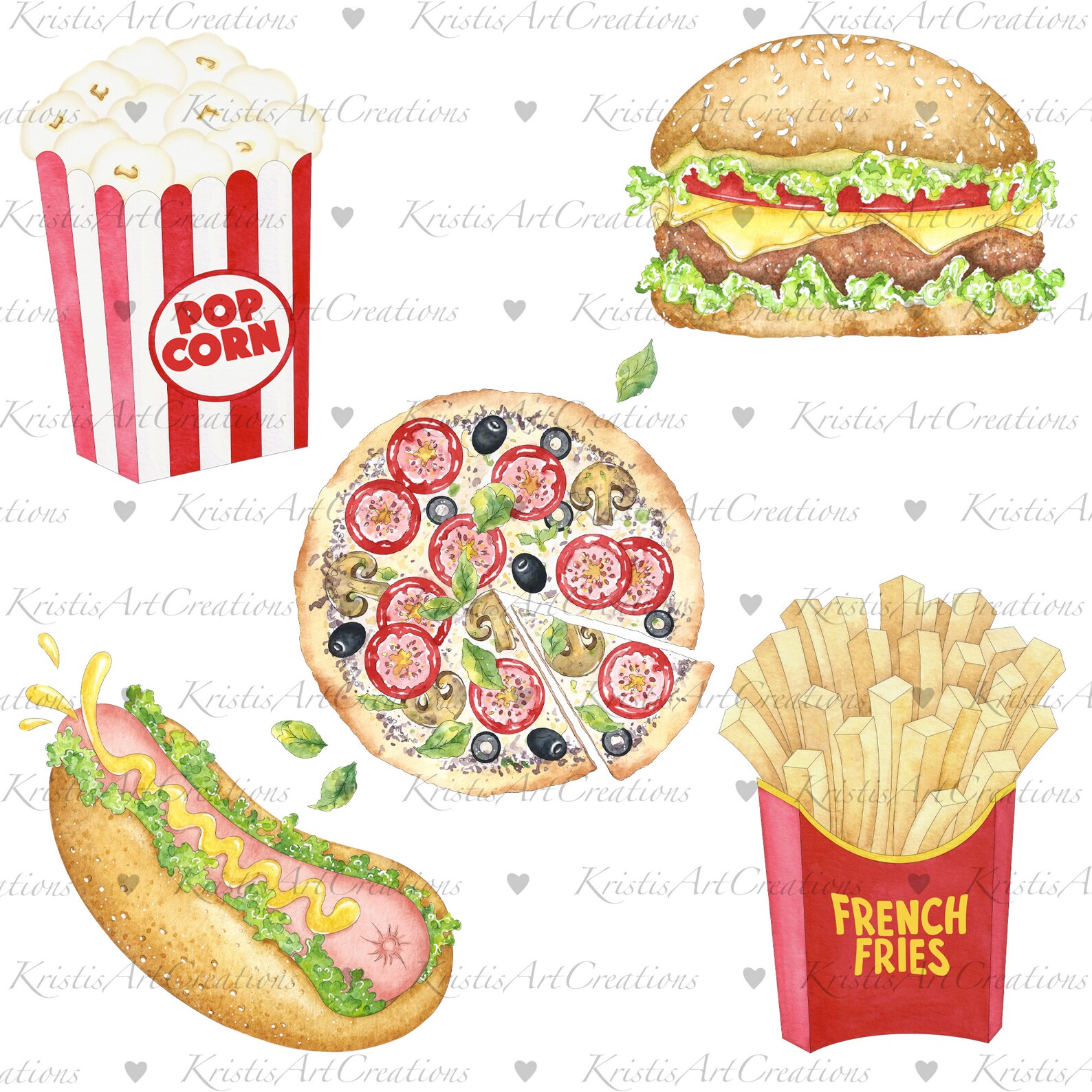 Watercolor Fast Food Clipart Sale Fast Food Clipart - Etsy