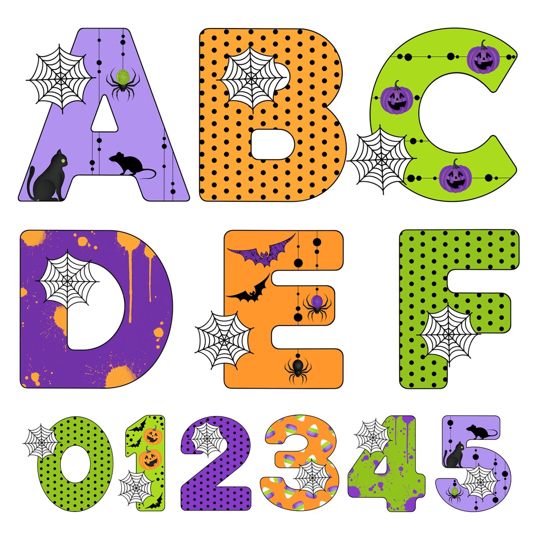 Halloween Alphabet Clipart, Halloween Numbers Clipart, Halloween ...