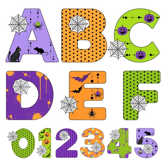 Halloween Alphabet Clipart Halloween Numbers Clipart | Etsy