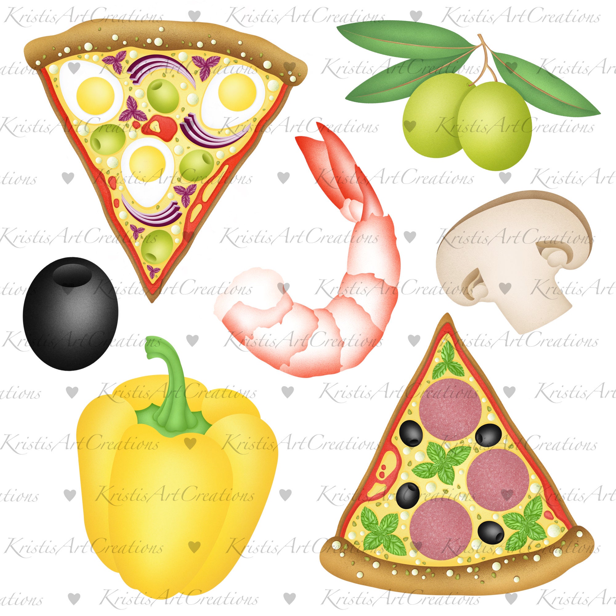 Pizza Clipart, Vegetables Clipart, Fast Food Clipart, Pizza Digital ...