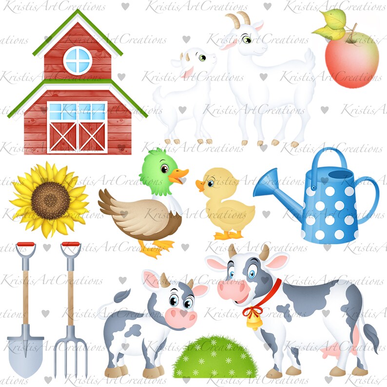 Cute Farm Clipart, Farm Digital Clipart, Animals Clipart, Domestic ...