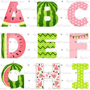 Watermelon Alphabet Clipart, Alphabet, Watermelon, Summer, Green & Pink ...